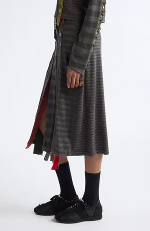 YANYAN Merino Wool Midi Skirt With Mismatched Tones And Mother-of-pearl Buttons