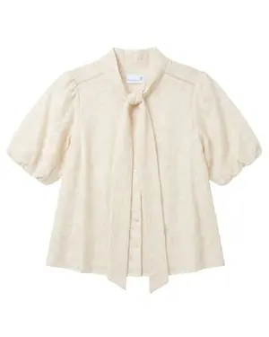 CARTOLINA Peggy Tie Neck Jacquard Blouse - Ivory
