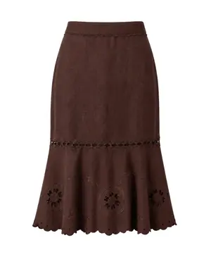 CARTOLINA Marlo Embroidered Linen Midi Skirt - Cacao