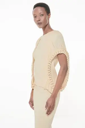 LEEM Knit Covered Chain Detail Top - Natural