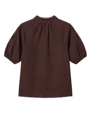 CARTOLINA Catalina Embroidered Linen Top - Cacao