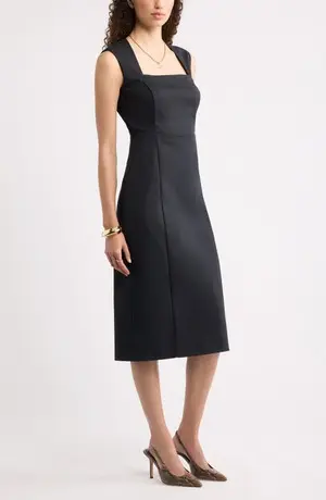 Chelsea28 Square Neck Midi Dress - Black