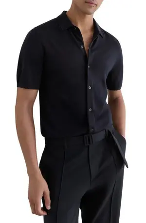 REISS Drayton Wool Short Sleeve Sweater Navy