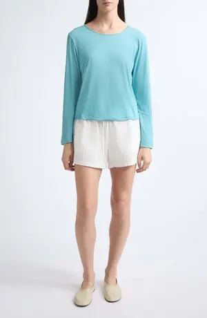LESET Milo Long Sleeve Cotton Jersey T-shirt - Skye