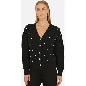 YUMI Beaded Cable Knit Cardigan