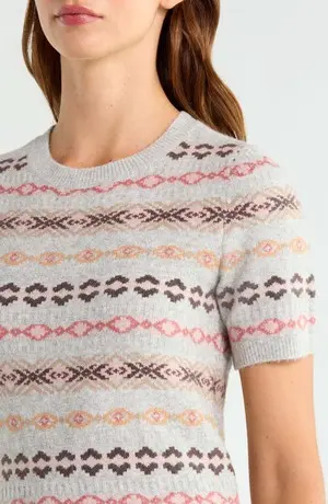 Lucky Brand Fair Isle Short Sleeve Sweater