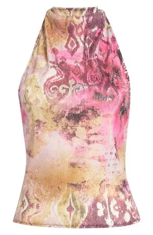 JADED LONDON Sequin Abstract Pattern Cowl Neck Top