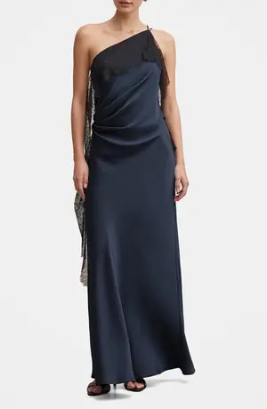 EVER NEW Sylvie Asymmetric Satin Gown