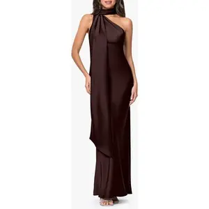 Betsy & Adam Asymmetric Tie Neck Satin Dress