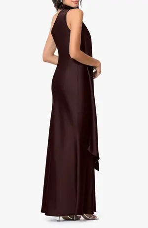 Betsy & Adam Asymmetric Tie Neck Satin Dress