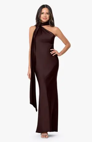 Betsy & Adam Asymmetric Tie Neck Satin Dress
