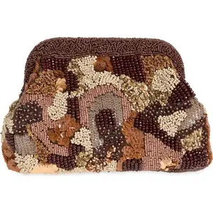 Mango Beaded Clutch With Chain Strap - Chocolate