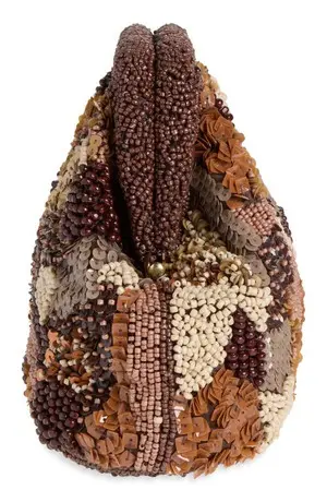 Mango Beaded Clutch With Chain Strap - Chocolate