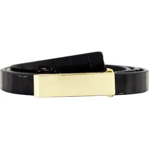 Vince Skinny Croc Embossed Leather Belt - Black