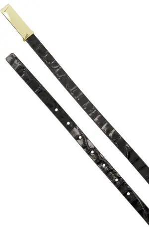 Vince Skinny Croc Embossed Leather Belt - Black