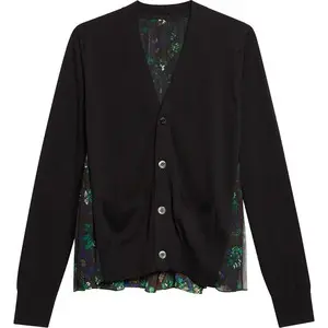 Sacai Floral Print Wool Blend Cardigan