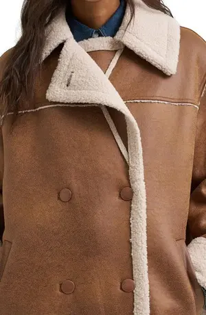 Wrangler Faux Leather Coat With Faux Shearling Trim