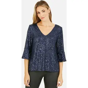 YUMI Sequin Relaxed Fit Top - Navy