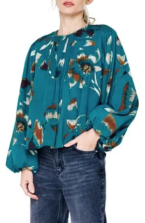CIEBON Faye Balloon Sleeve Pleated Top - Teal