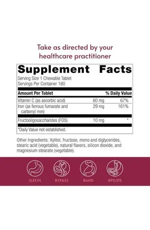 BARIATRIC ADVANTAGE Chewable Iron 29 Mg Supplement With Vitamin C 180 Count