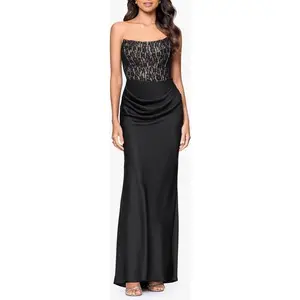 Betsy & Adam Strapless Lace & Satin Gown