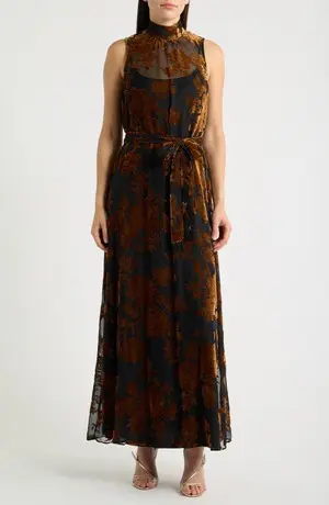 Julia Jordan Velvet Burnout Sleeveless Maxi Dress