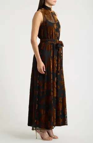 Julia Jordan Velvet Burnout Sleeveless Maxi Dress