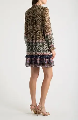 Julia Jordan Mixed Print Long Sleeve Tiered Dress