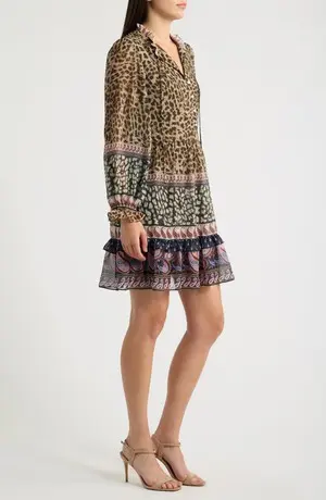 Julia Jordan Mixed Print Long Sleeve Tiered Dress