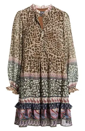 Julia Jordan Mixed Print Long Sleeve Tiered Dress