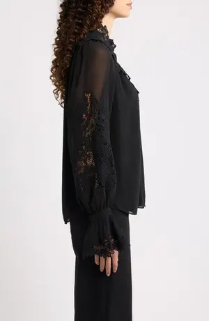 Kobi Halperin West Lace Detailed Balloon Sleeve Shirt