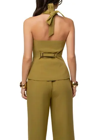 JLUXLABEL Fernanda Halter Top With Cross-front Neckline And Open Back - Lime