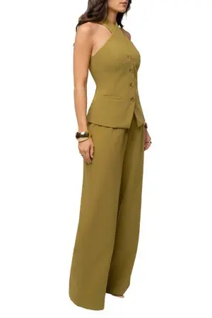 JLUXLABEL Fernanda Halter Top With Cross-front Neckline And Open Back - Lime
