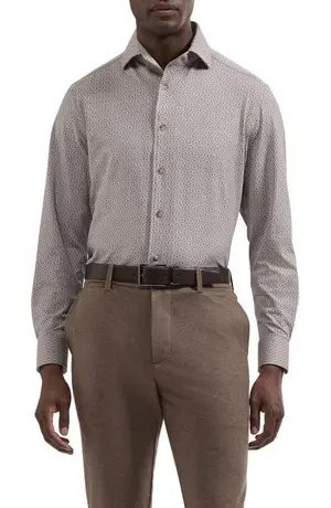 Bugatchi Devon Ooohcotton® Print Button-up Shirt - Camel
