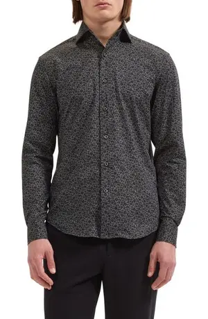 Bugatchi Devon Ooohcotton® Print Button-up Shirt - Black