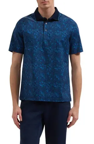 Bugatchi Vidal Ooohcotton® Leaf Print Polo - Navy