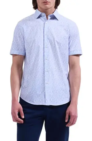 Bugatchi Miles Ooohcotton® Print Short Sleeve Button-up Shirt - Orchid
