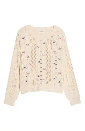 Lucky Brand Floral Embroidered Cotton Blend Sweater