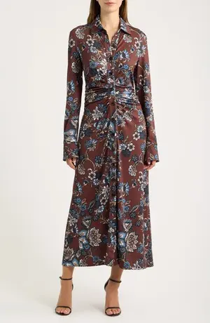 Julia Jordan Floral Long Sleeve Shirtdress - Brown Multi