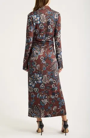 Julia Jordan Floral Long Sleeve Shirtdress - Brown Multi