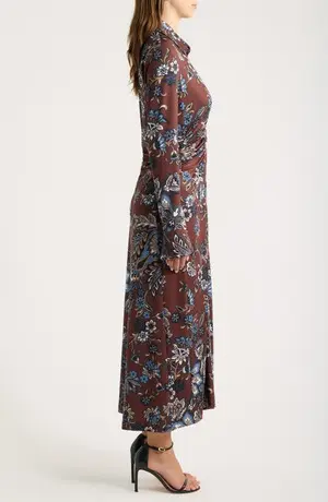 Julia Jordan Floral Long Sleeve Shirtdress - Brown Multi
