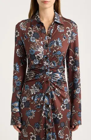 Julia Jordan Floral Long Sleeve Shirtdress - Brown Multi
