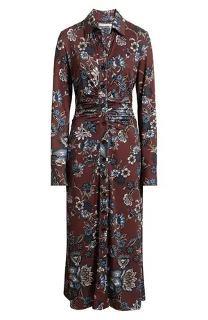 Julia Jordan Floral Long Sleeve Shirtdress - Brown Multi