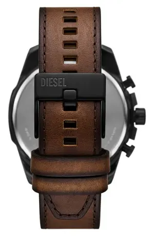 DIESEL® Mega Chief Slim Chronograph Leather Strap Watch