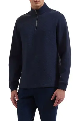 Bugatchi Diamond Quilted Quarter Zip Pullover Navy