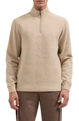 Bugatchi Diamond Quilted Quarter Zip Pullover Sand