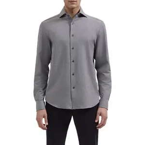 Bugatchi Devon Ooohcotton® Houndstooth Button-up Shirt Navy