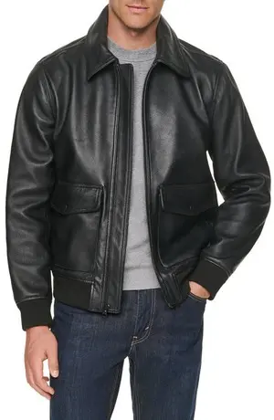 Cole Haan Aviator Leather Jacket Black