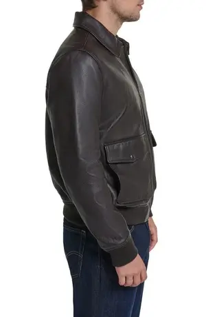 Cole Haan Aviator Leather Jacket - Dark Brown