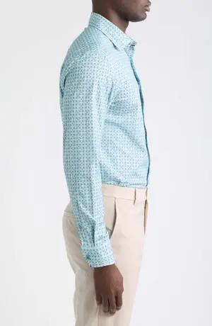 Bugatchi James Ooohcotton® Printed Button-up Shirt - Seafoam